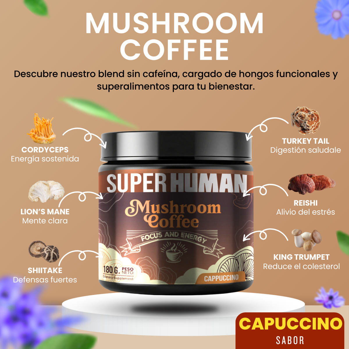 Mushroom Coffee - Café Instantáneo con 6 Hongos Funcionales Súper Alim ...